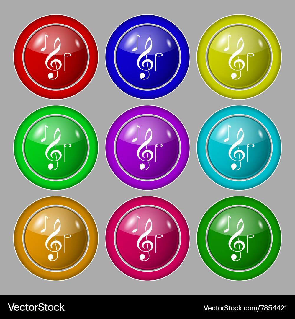 Musical notes icon sign symbol on nine round Vector Image
