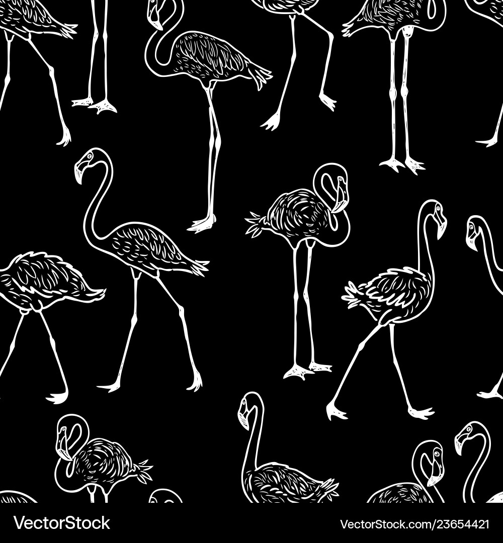 Pattern of the flock drawn flamingo Royalty Free Vector