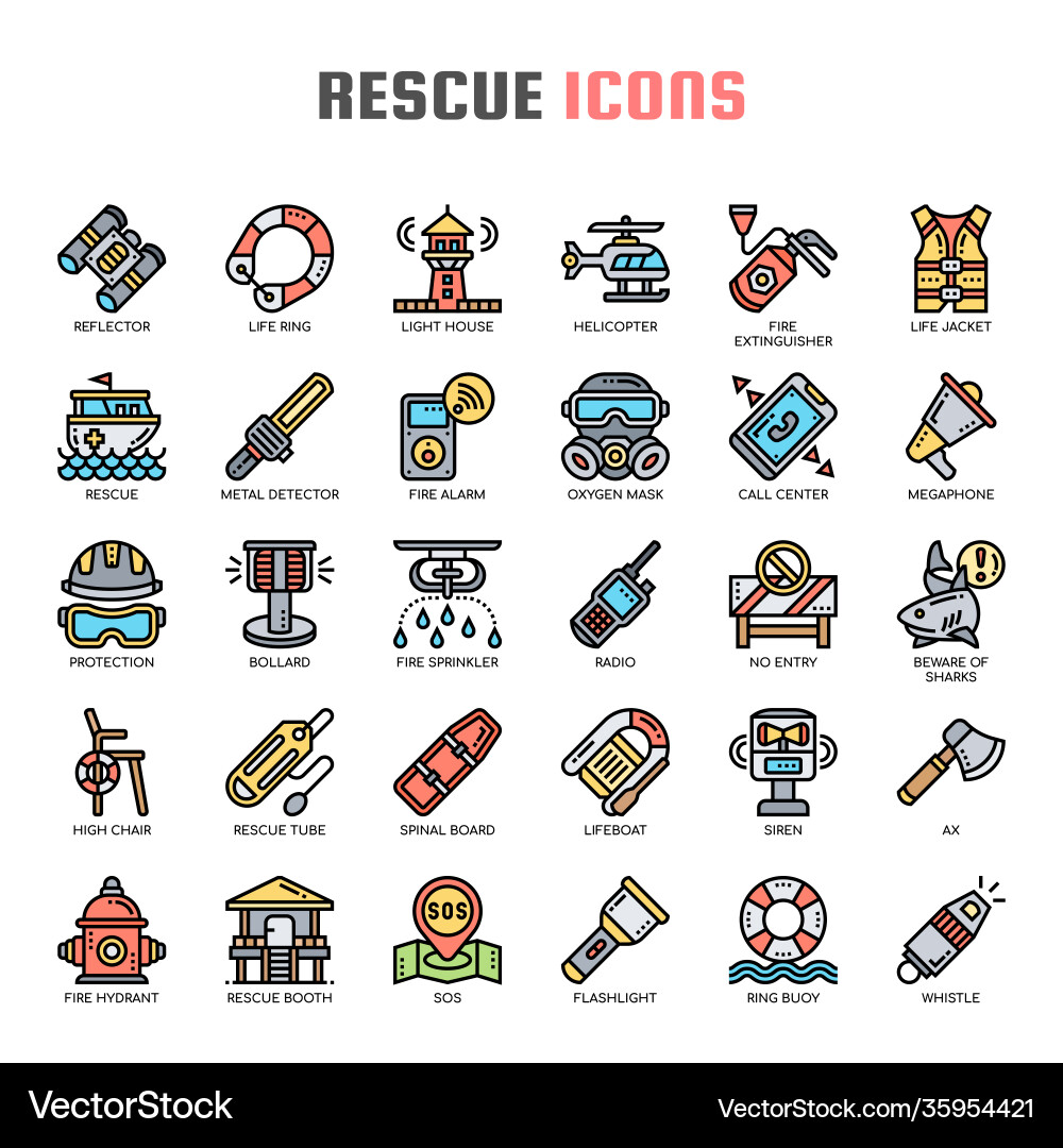 Rescue thin line and pixel perfect icons Vector Image