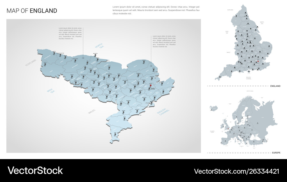 Set england country isometric 3d map Royalty Free Vector