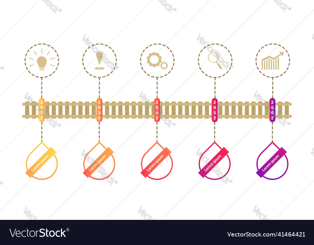 Train roadmap timeline elements with markpoint Vector Image