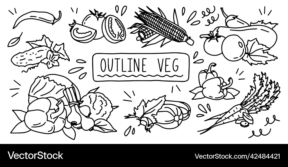 Variable fresh food healthy vegetables outline Vector Image