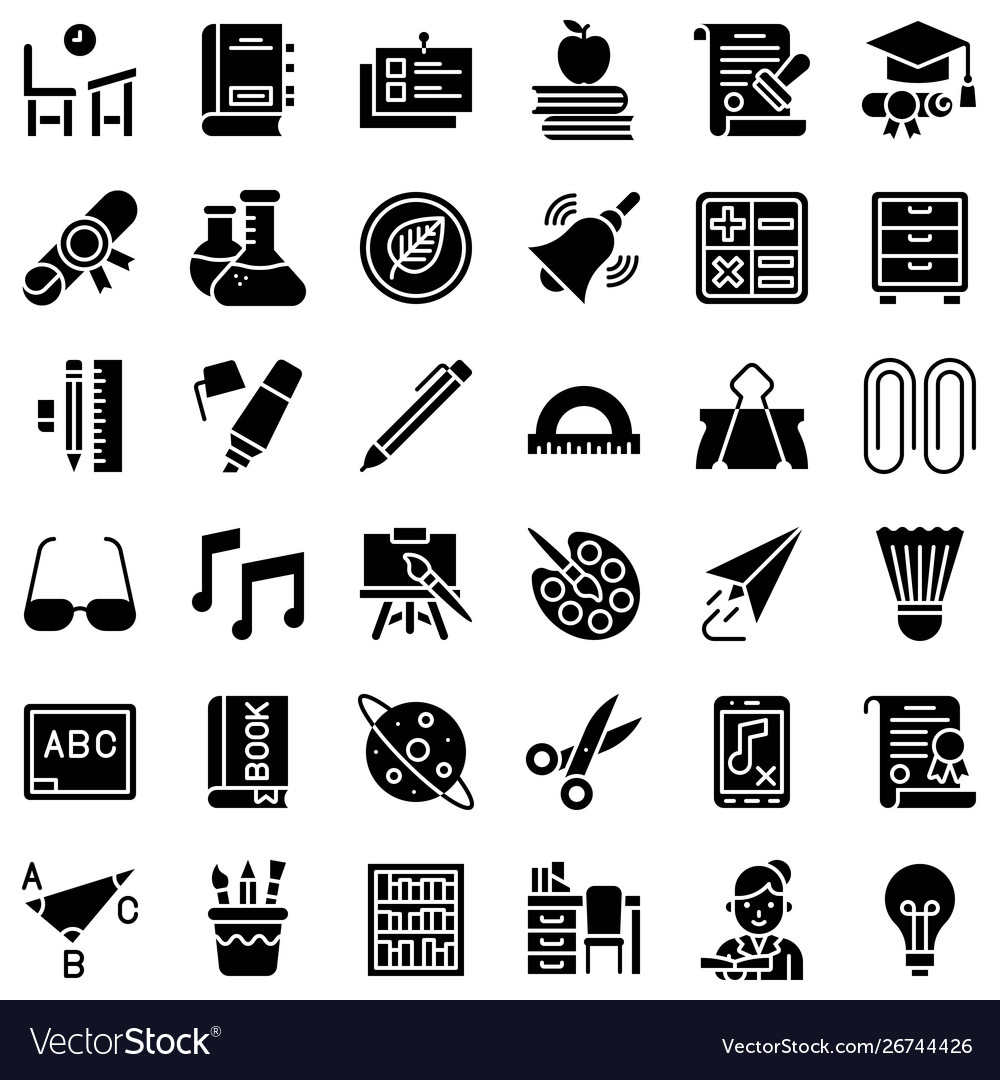 Back to school icon set solid design Royalty Free Vector