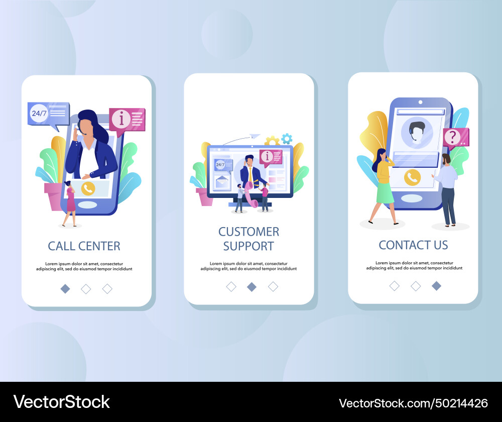 Call center mobile app onboarding screens template