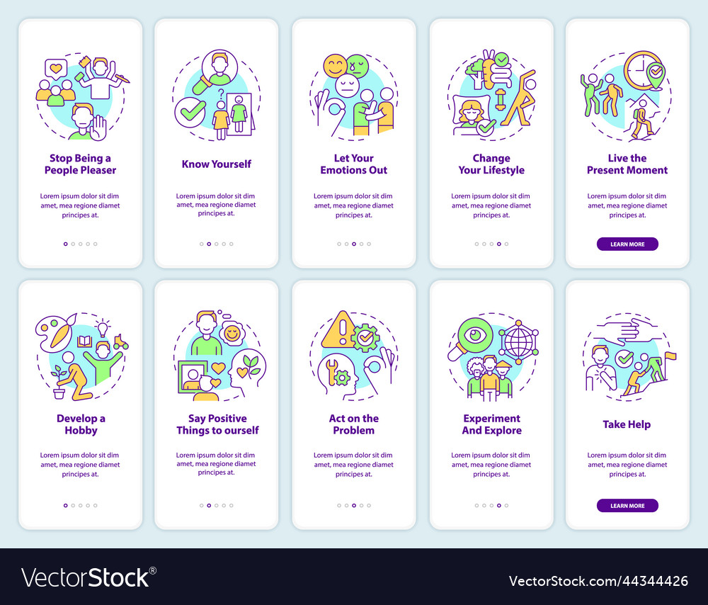 Improving self esteem onboarding mobile app Vector Image Improving self esteem onboarding mobile app Vector Image