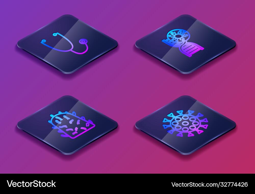 Set isometric line stethoscope rabies virus dna Vector Image