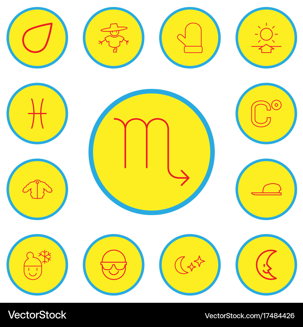 Set of 13 editable climate outline icons includes Vector Image
