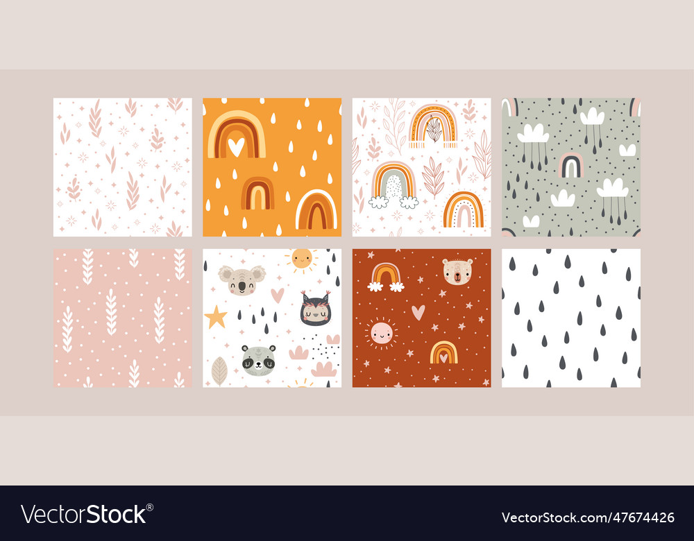 Set of seamless boho patterns with rainbows Vector Image