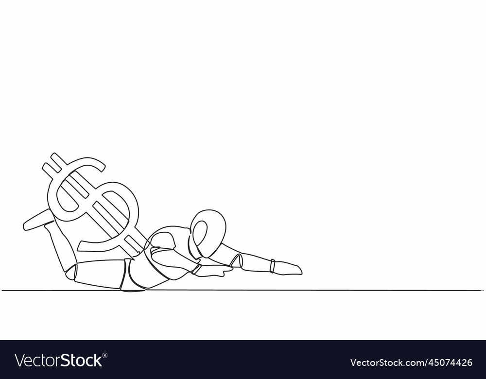 Single one line drawing stressed robot under Vector Image Single one line drawing stressed robot under Vector Image