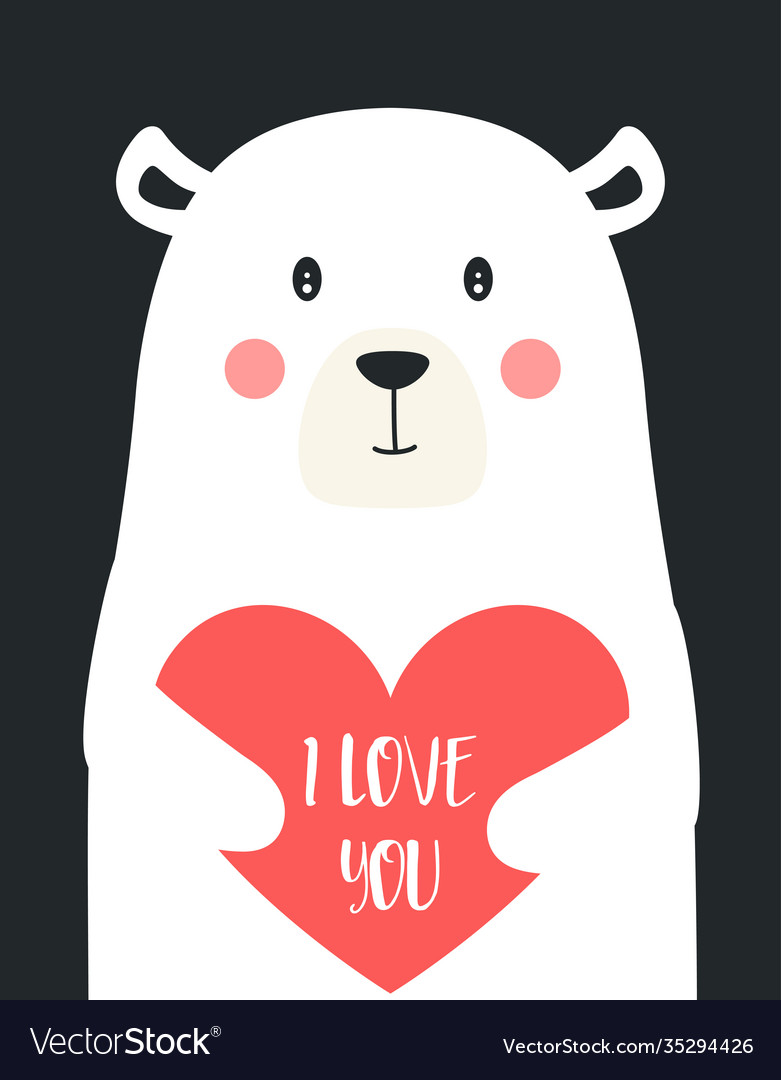 Valentines card with cute polar bear and heart Vector Image