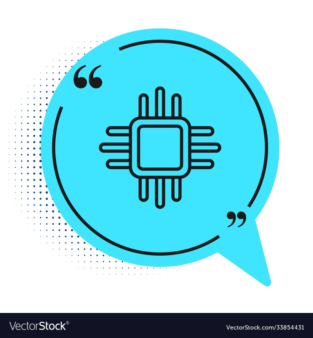 Black Line Computer Processor With Microcircuits Vector Image