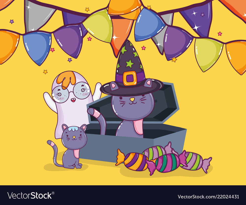 Halloween cats and ghost Royalty Free Vector Image