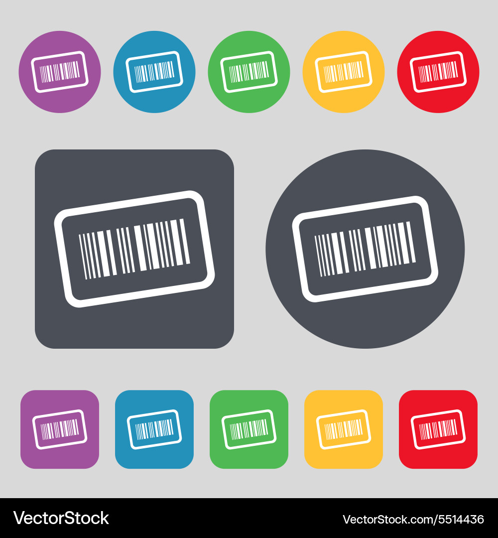 Barcode icon sign a set of 12 colored buttons flat
