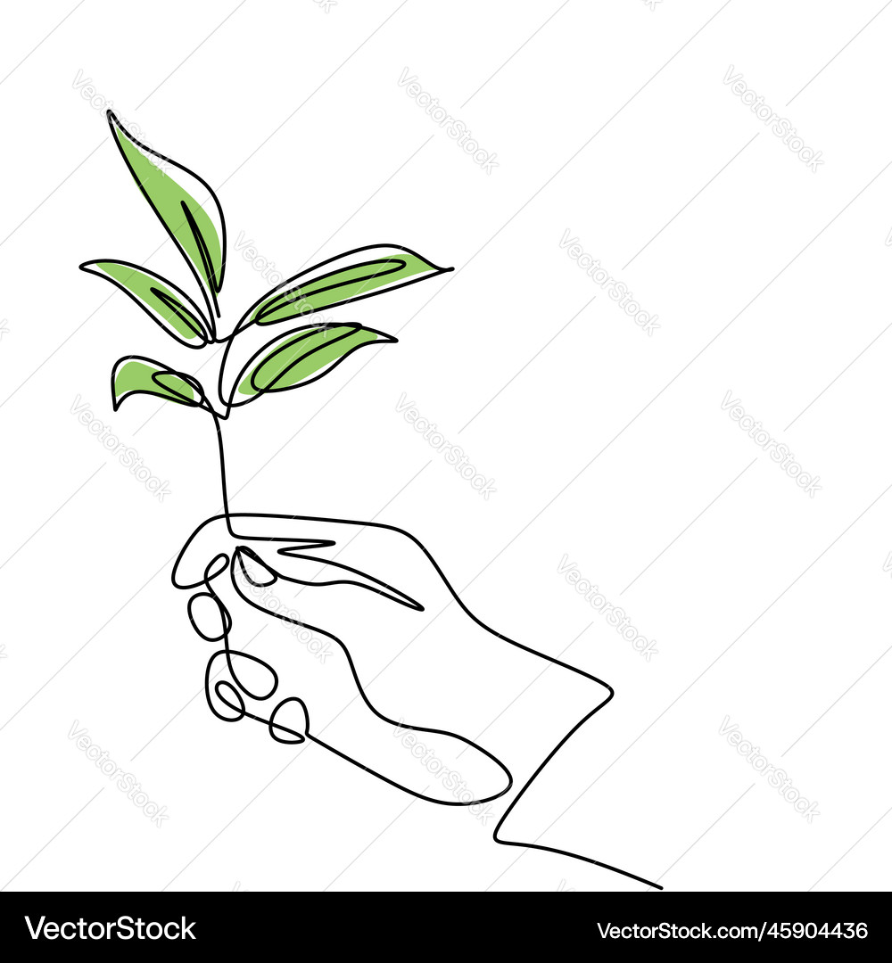 Continuous line drawing of hand holding growing Vector Image