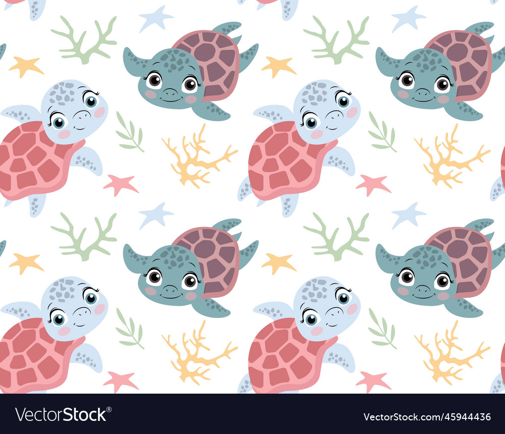 Cute turtle seamless pattern Royalty Free Vector Image