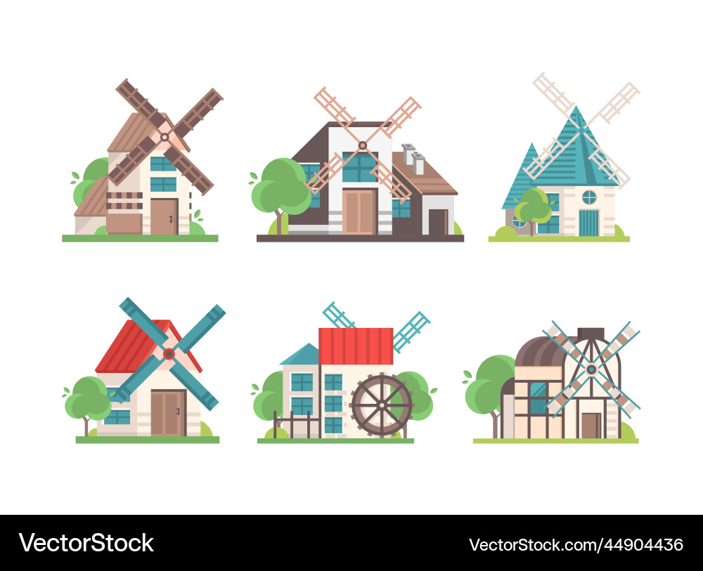 Flour mill with rotating wind-stick or blades as Vector Image