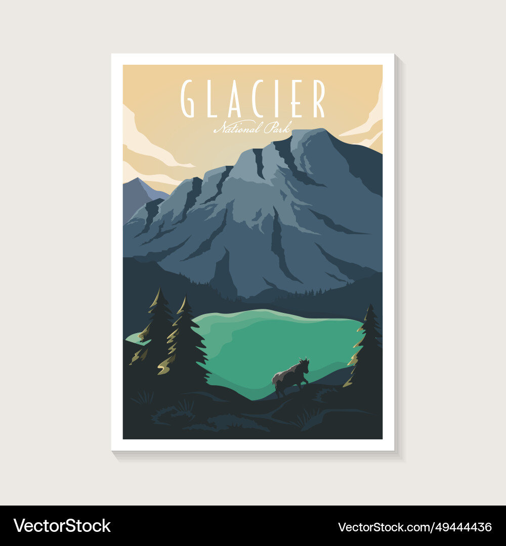Glacier national park poster design Royalty Free Vector