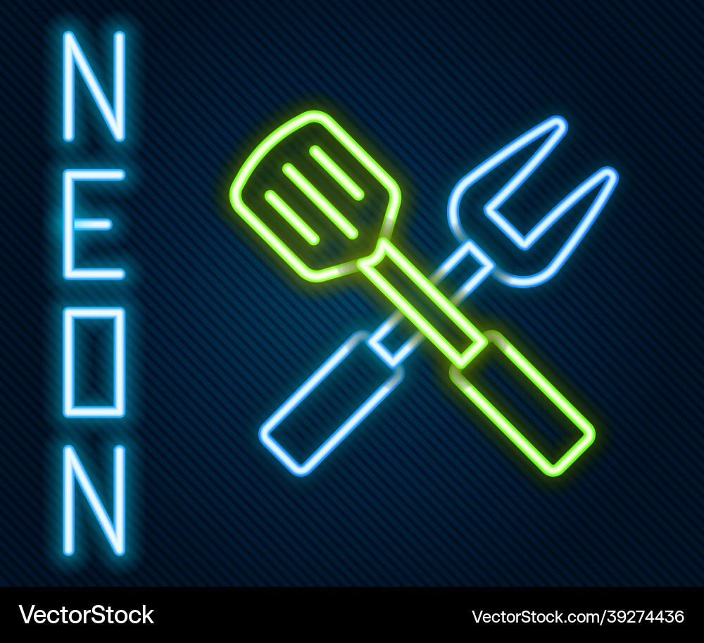 Glowing neon line crossed fork and spatula icon Vector Image