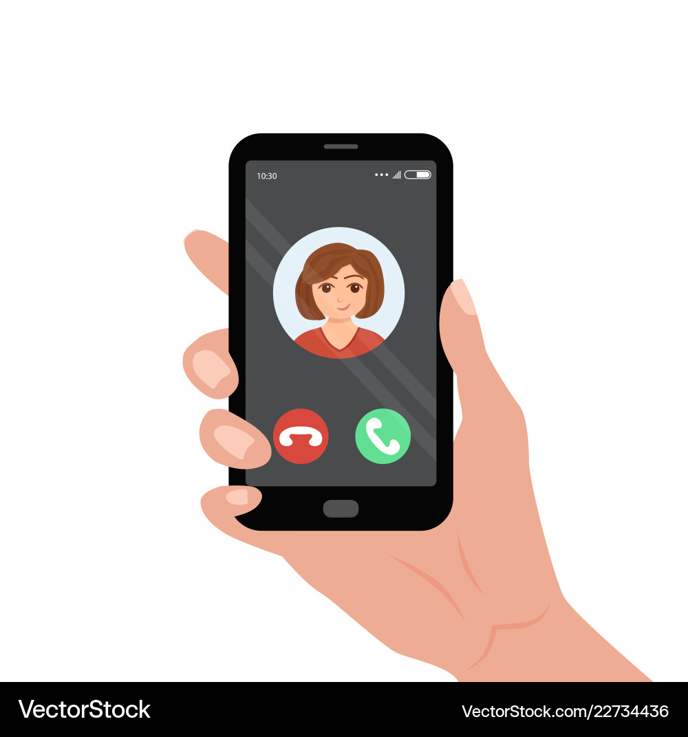 Hand holding smartphone with incoming call Vector Image