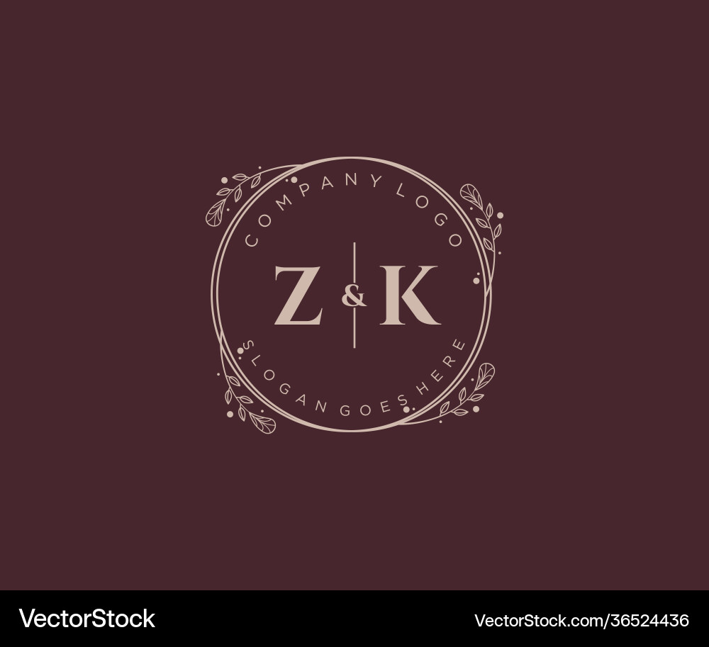 Initial zk letters decorative luxury wedding logo Vector Image