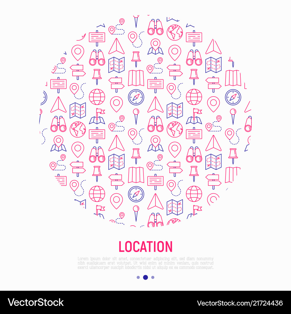 Location concept in circle with thin line icons Vector Image