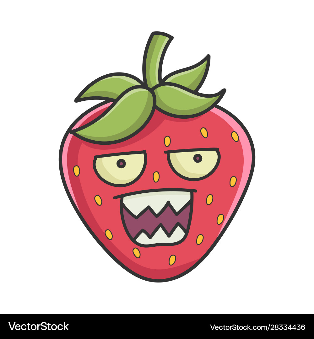 Mad angry strawberry fruit icon cartoon Royalty Free Vector