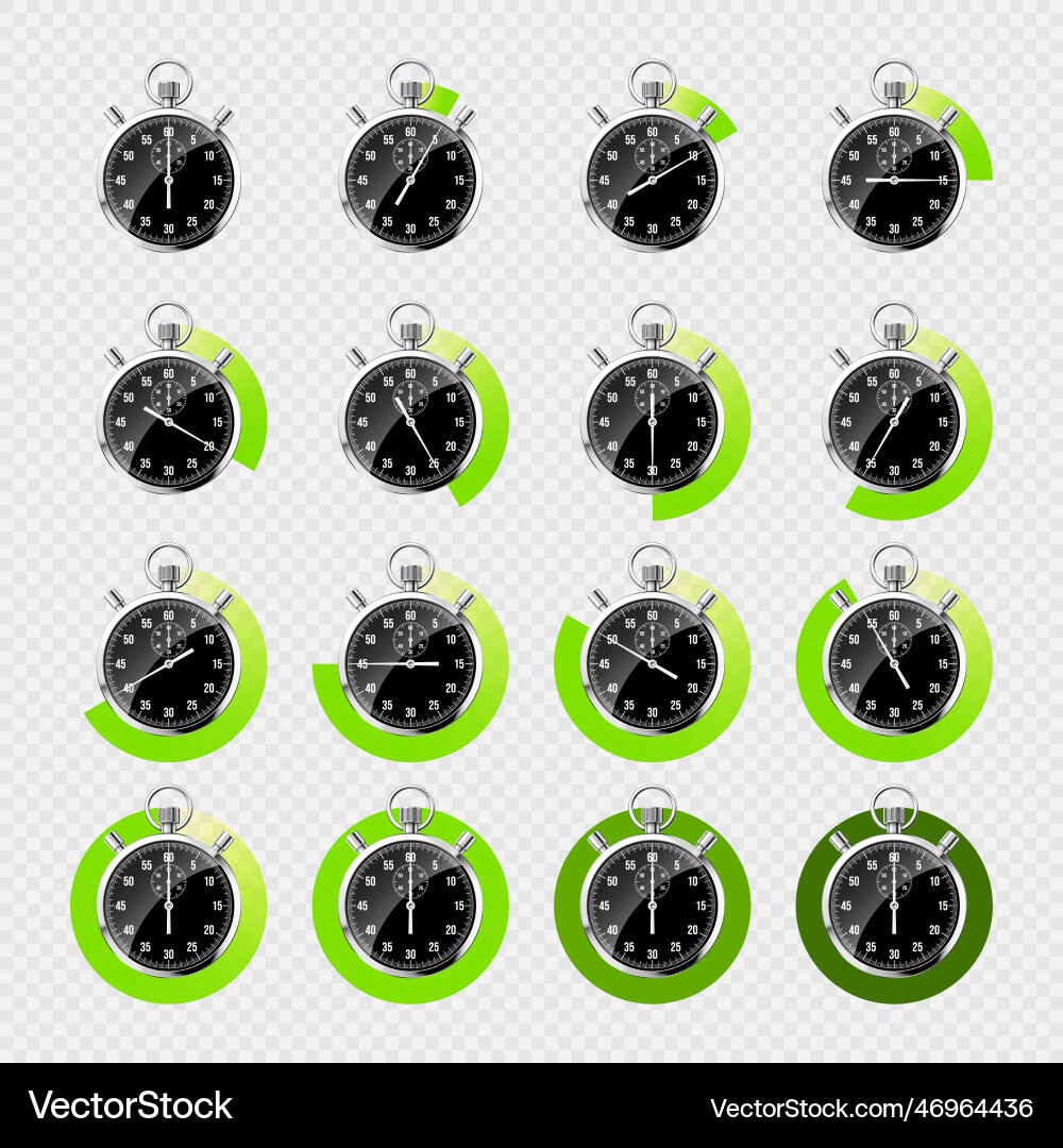 Realistic classic stopwatch shiny metal Royalty Free Vector