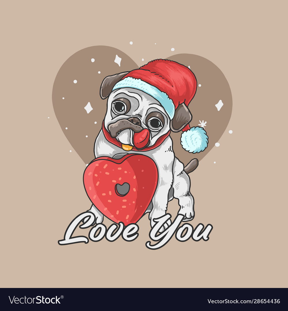 Valentine pug cute dog love background Royalty Free Vector