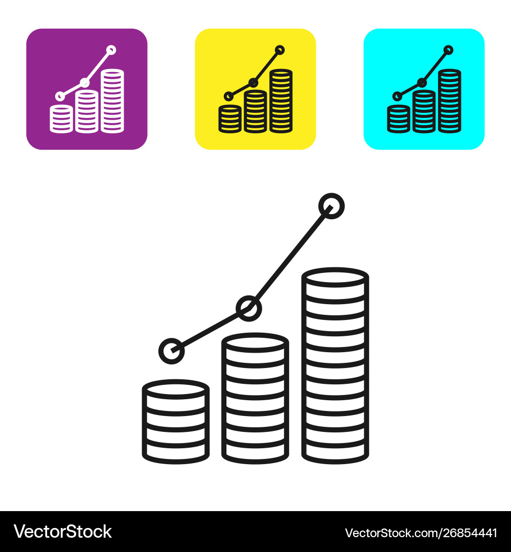 Black line pie chart infographic and coin icon Vector Image