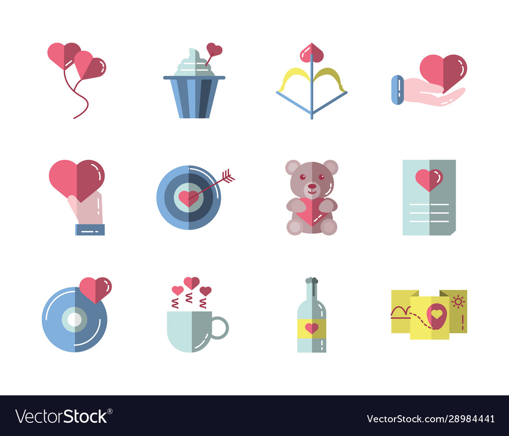 Bundle valentines day set icons Royalty Free Vector Image