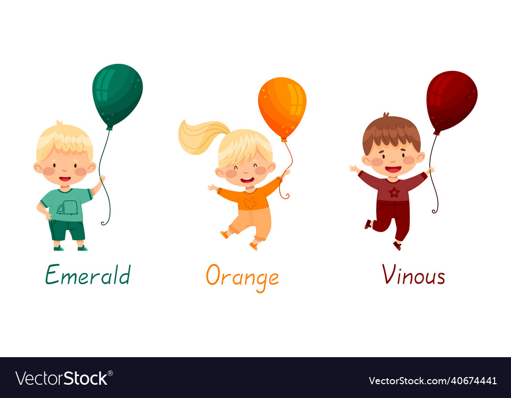 Cute kids holding balloons of different colors set