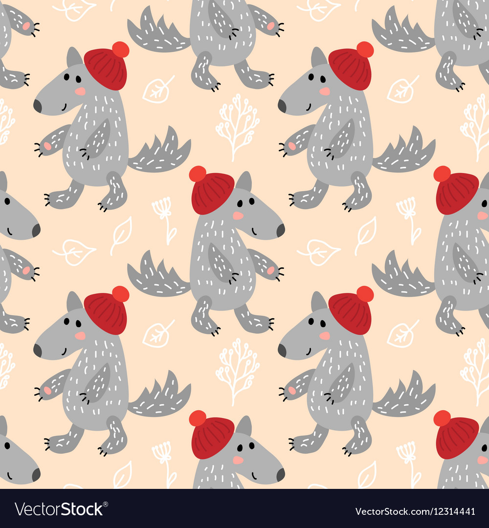 Seamless pattern with wolf Royalty Free Vector Image