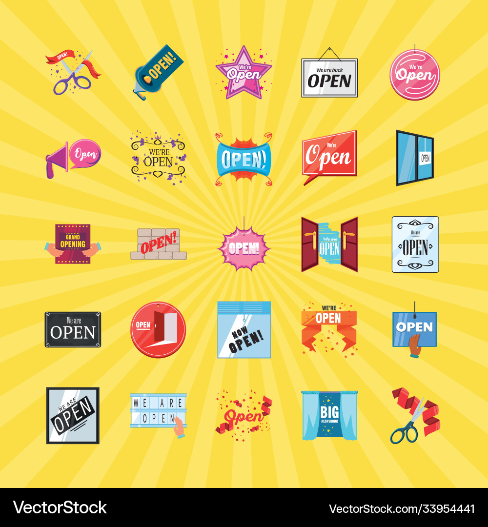 We are open detailed style icons group Royalty Free Vector