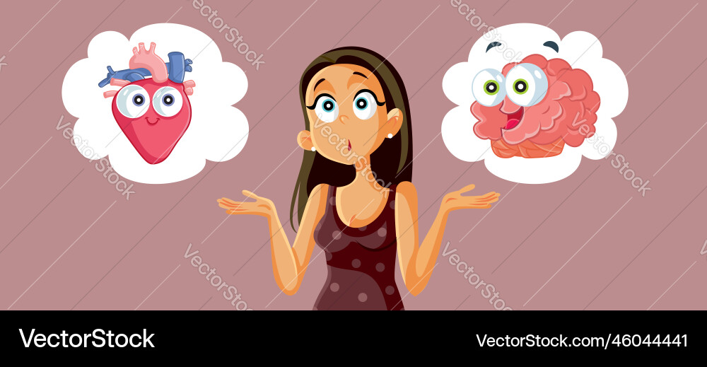Woman choosing between rational and emotional Vector Image