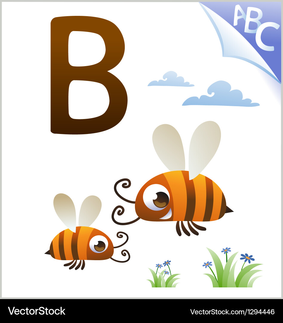 Animal alphabet for kids b for bee Royalty Free Vector Image