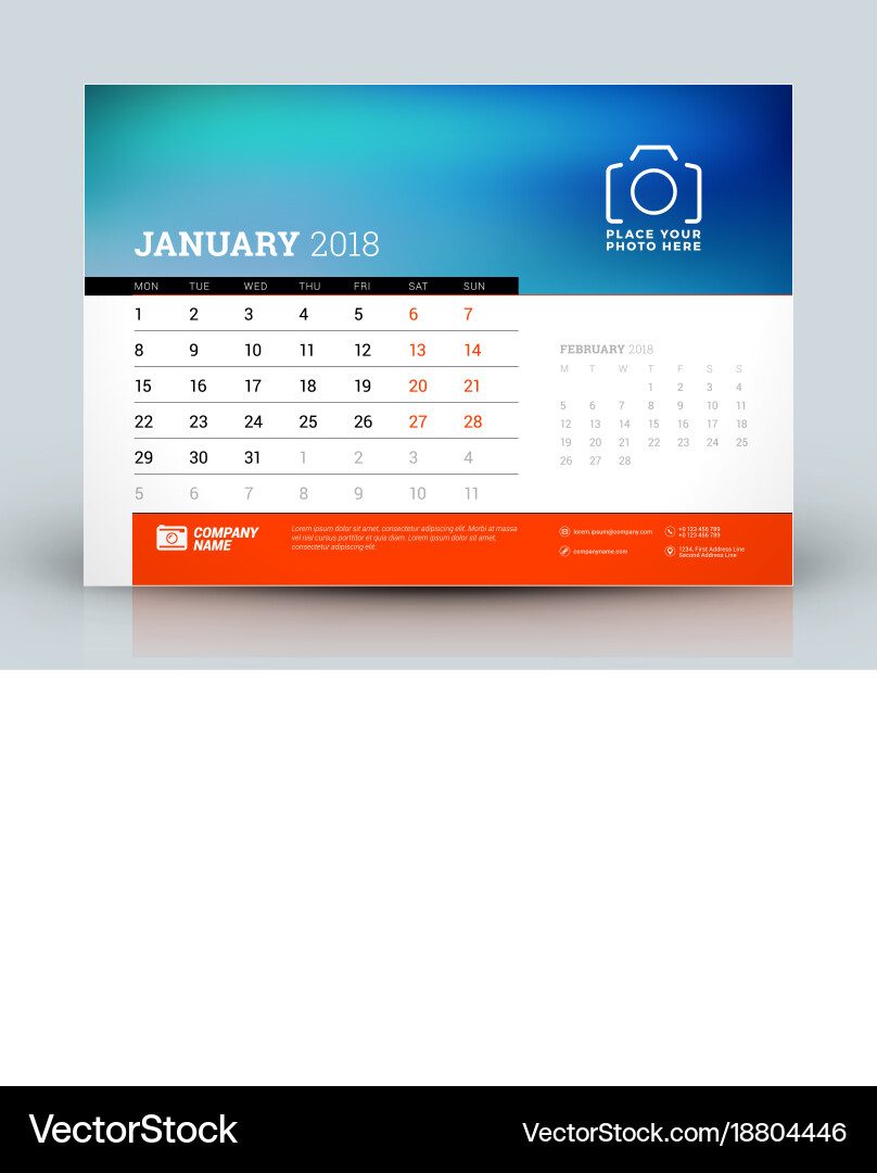 Calendar design template january 2018 place Vector Image