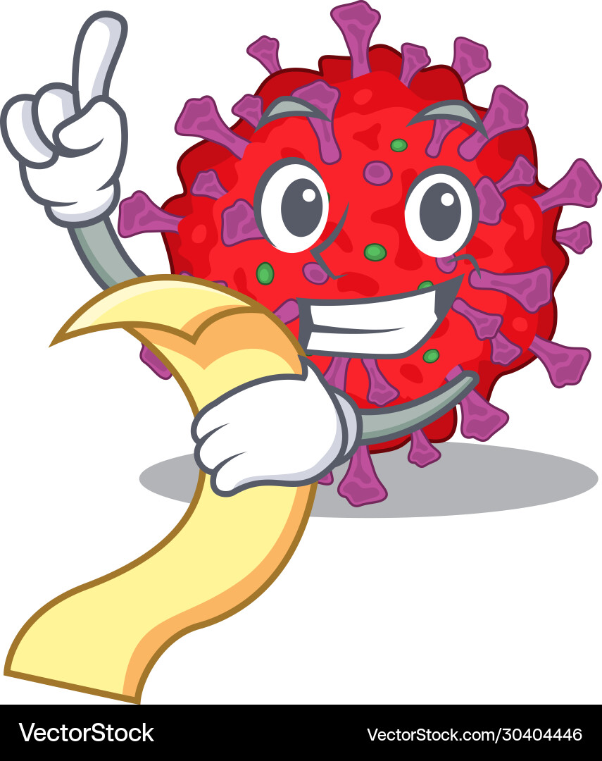 Cartoon character coronavirus particle holding Vector Image