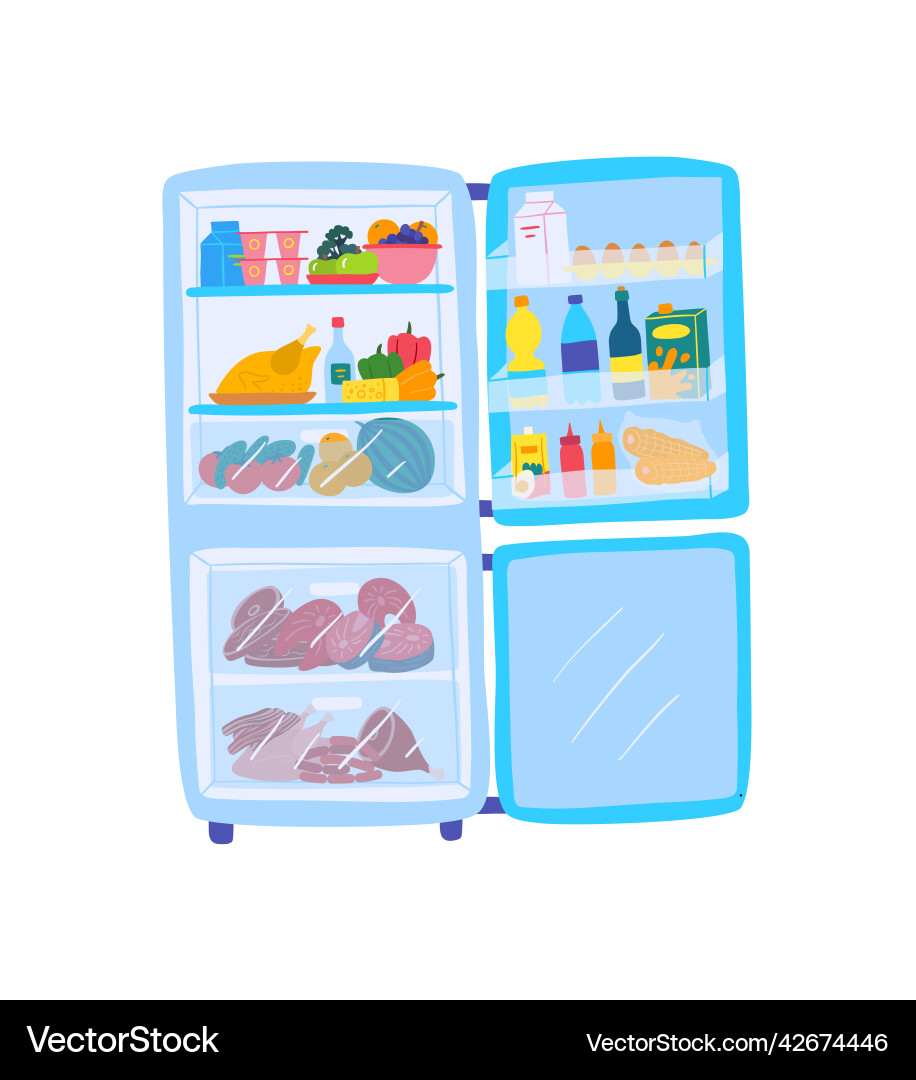 Cartoon color open view fridge kitchen appliance Vector Image