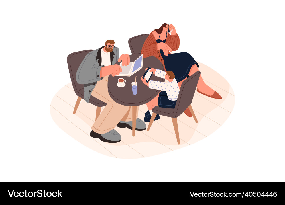 Family with kid use gadgets digital addicted Vector Image