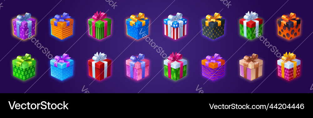 Gift boxes 3d presents in colorful wrapping paper Vector Image