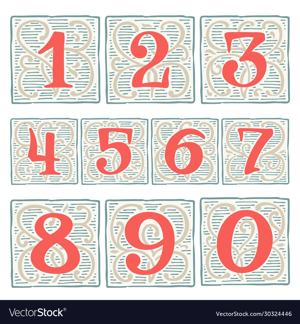 Renaissance numbers set with line pattern Vector Image