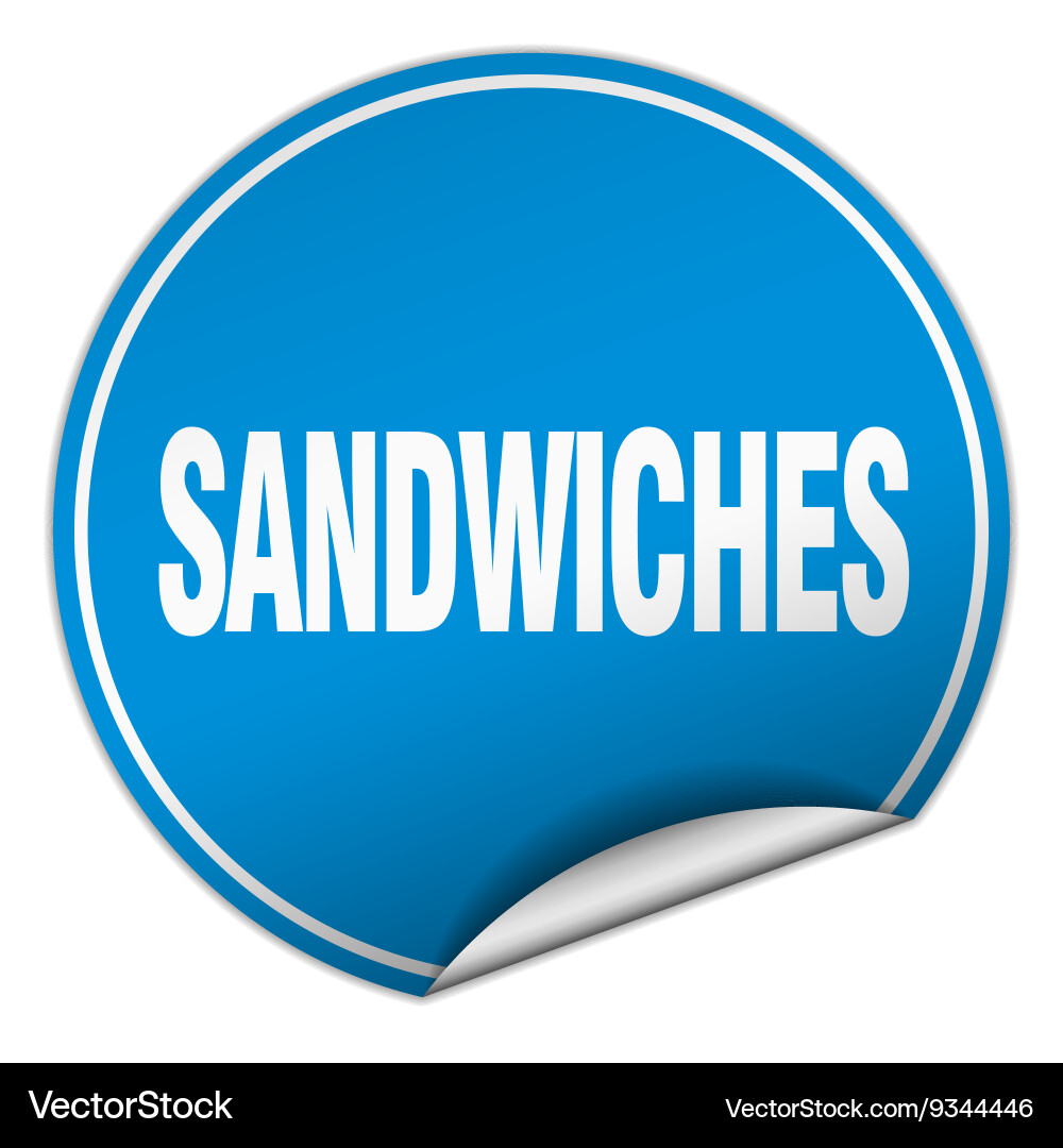 Sandwiches round blue sticker isolated on white Vector Image