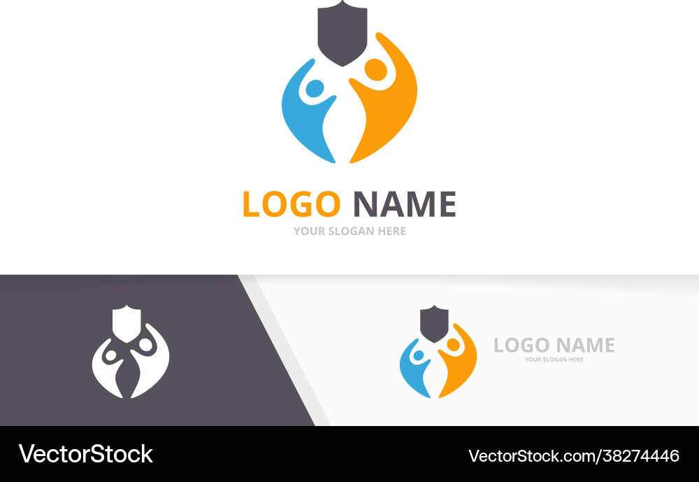 Shield and people logo combination family Vector Image