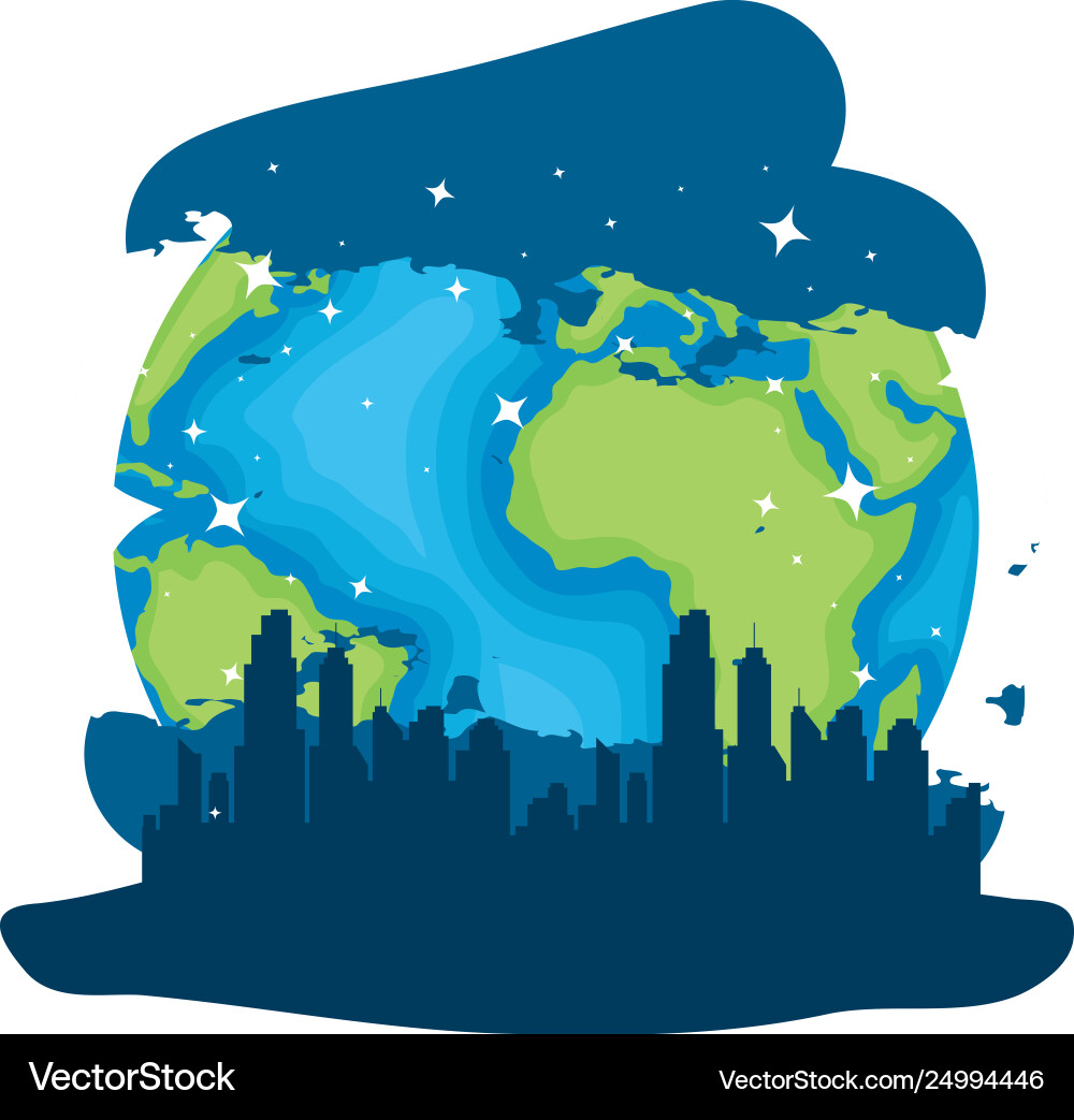 World planet earth with night cityscape Royalty Free Vector