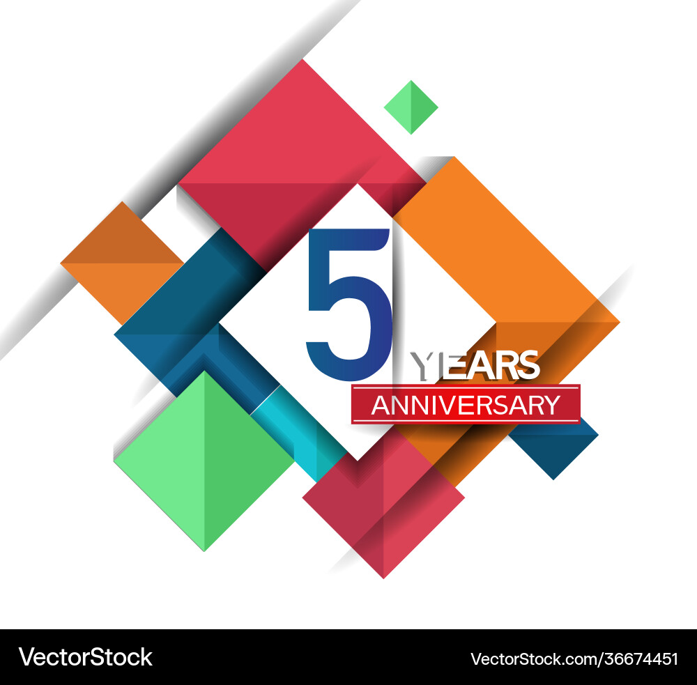 5 years anniversary design colorful square style Vector Image