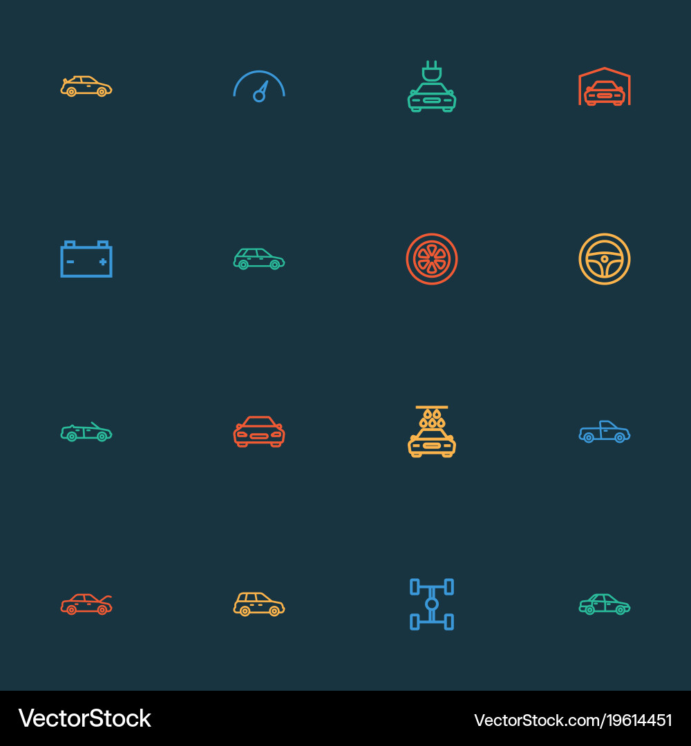 Automobile icons line style set with accumulator Vector Image