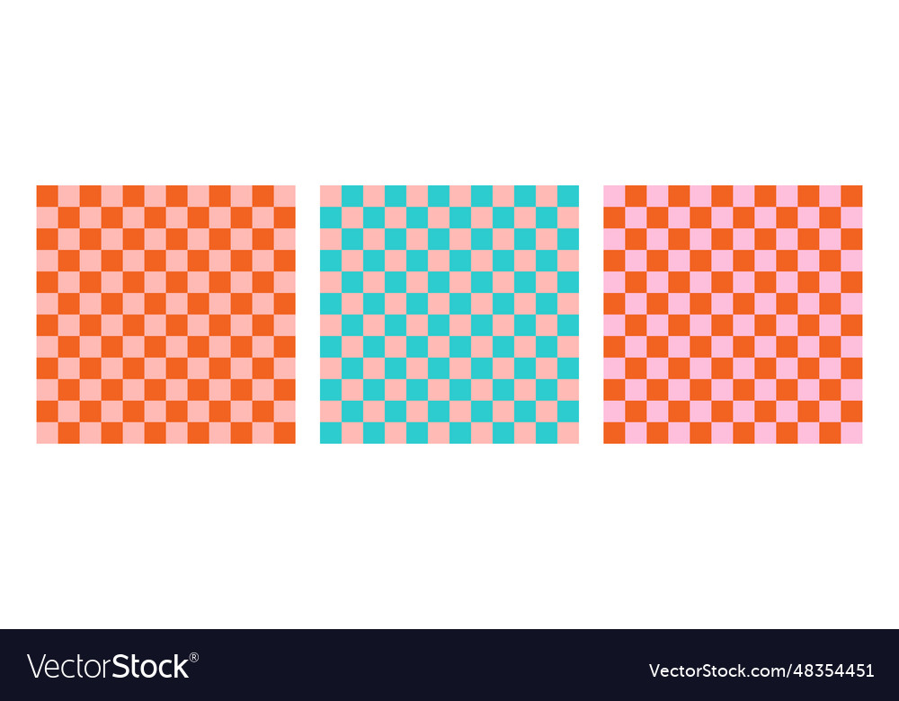 Checkerboard groovy square seamless pattern set Vector Image