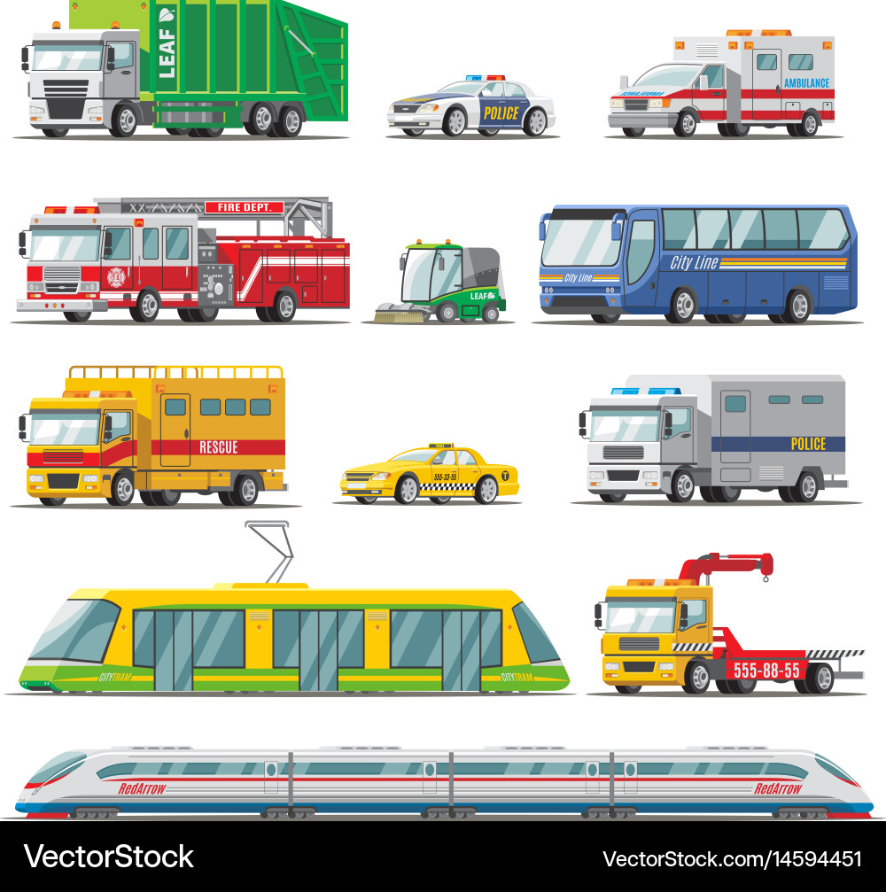 Colorful city transport set Royalty Free Vector Image