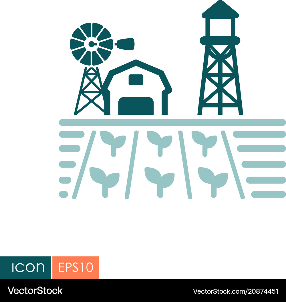 Farm landscape with barn seedling and windpump Vector Image