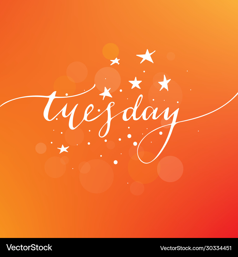 Hand written tuesday phrase with hand drawn stars Vector Image